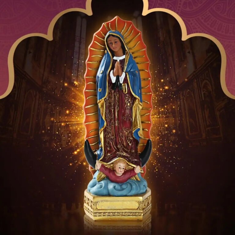 Statue de la Vierge Marie avec un ange à ses pieds • Statue design