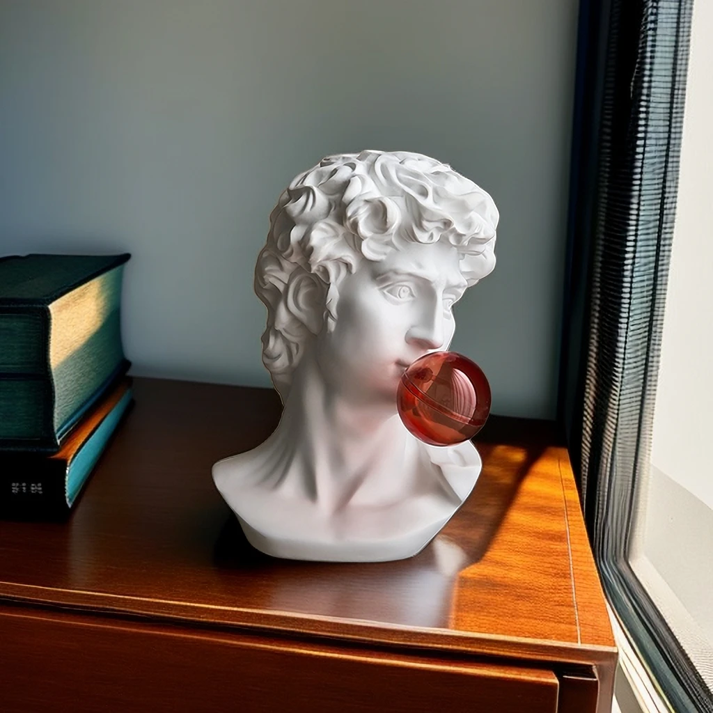 Statue buste grec homme avec bulle rouge